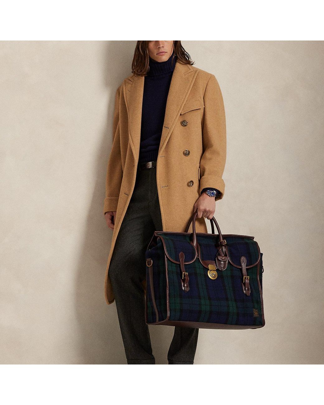 Polo Ralph Lauren Plaid Tweed & Leather Weekender Bag in Black for Men ...