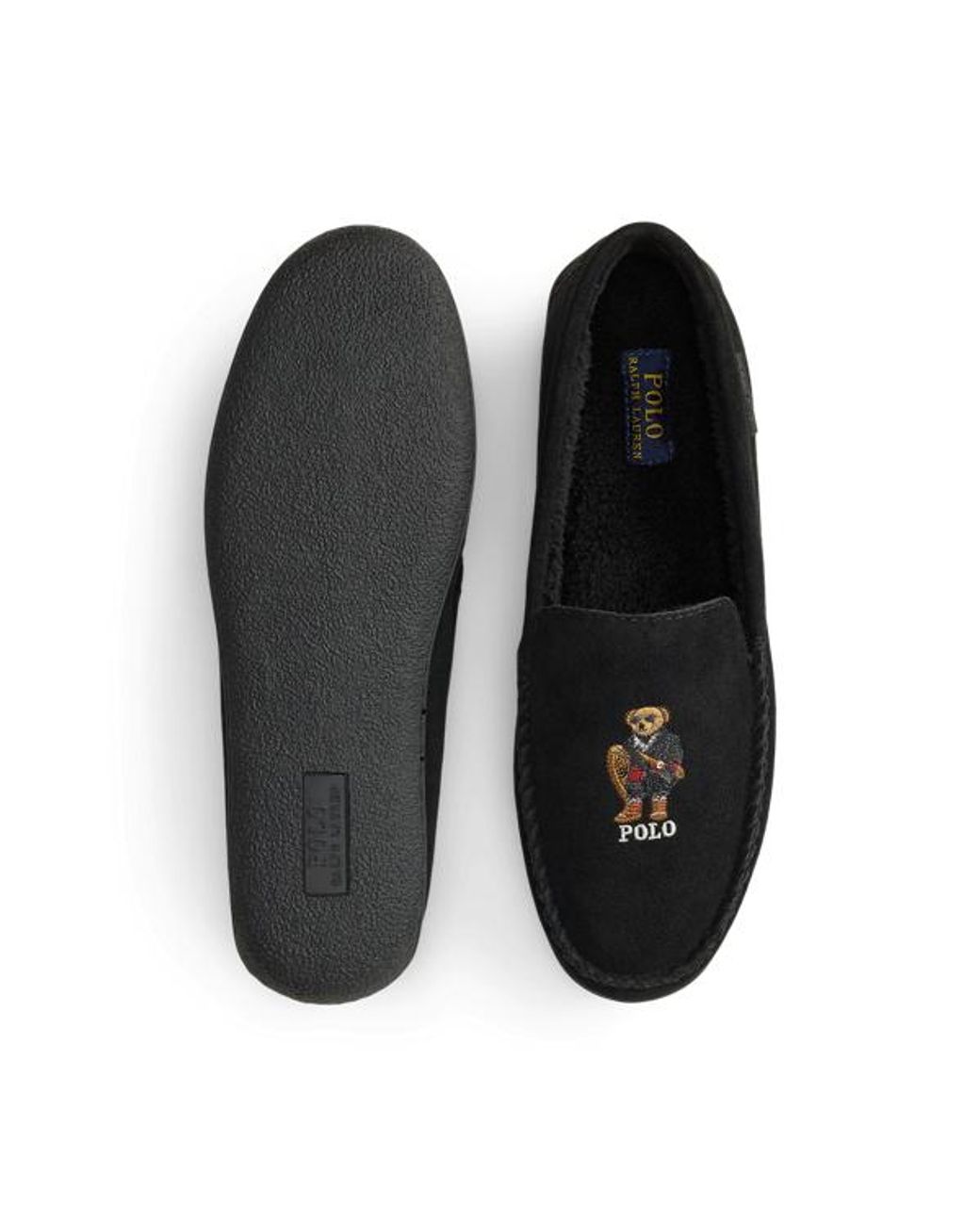 Ralph Lauren Brenan Polo Bear Suede Slipper in Black for Men | Lyst