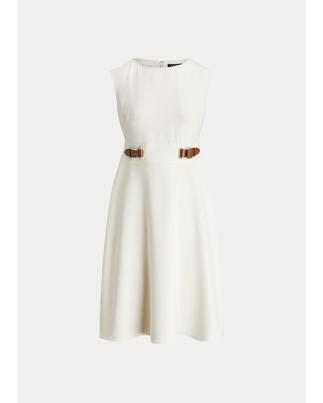 Ralph Lauren Buckle-trim Double-faced Crepe Dress in Natural | Lyst UK