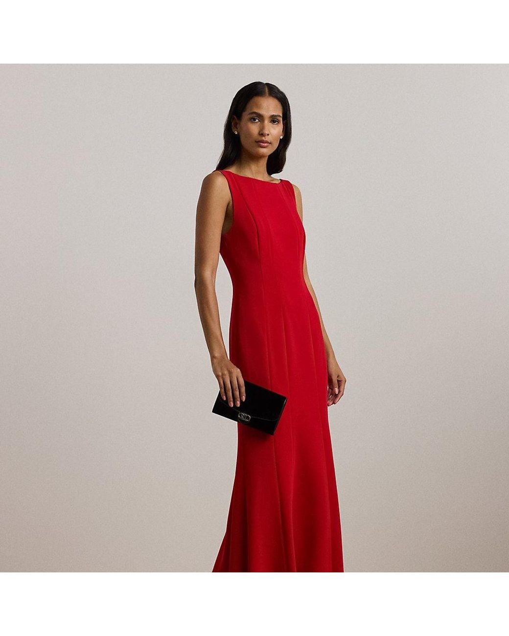 Ralph Lauren Ralph Lauren Double Faced Crepe Boatneck Gown In Red Lyst Uk