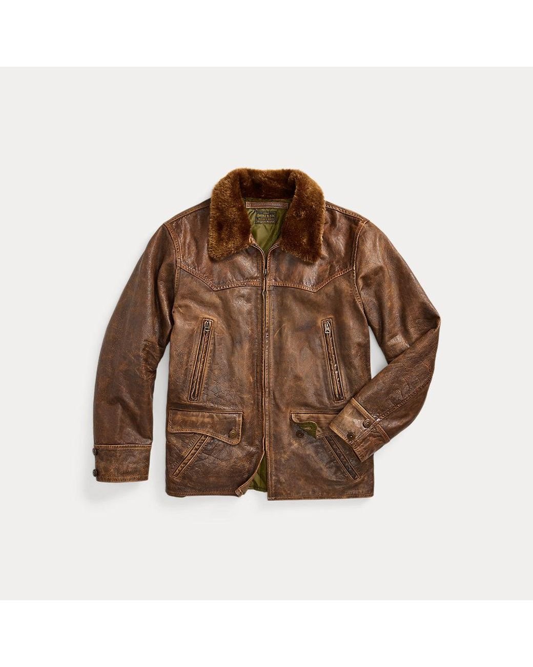 RRL Shearling-Collar Leather Car Coat in Brown for Men | Lyst UK