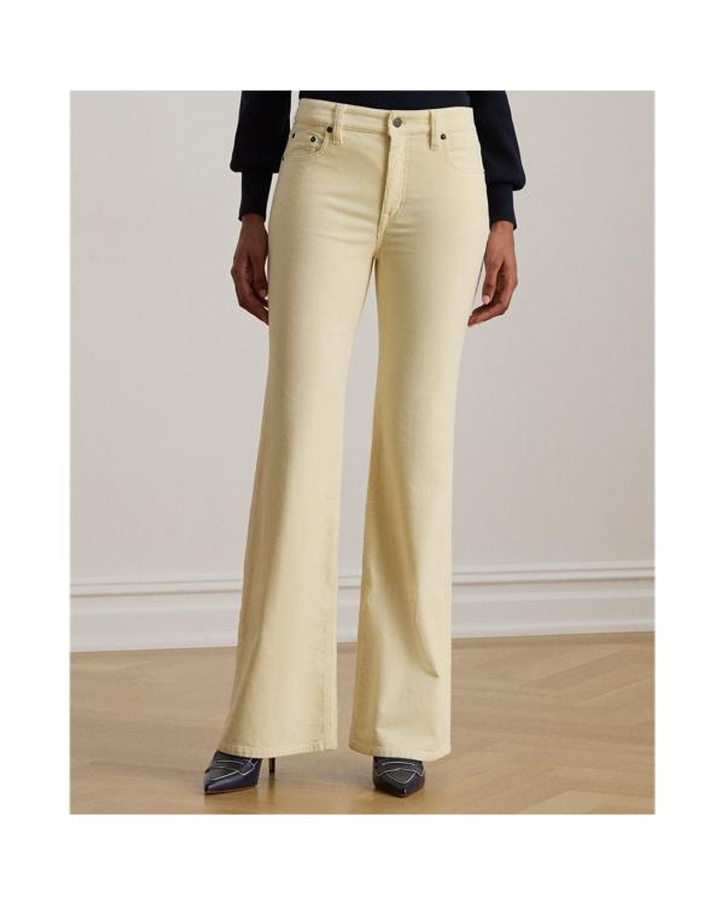 Ralph Lauren High-Rise Corduroy Flare Trousers in Natural | Lyst