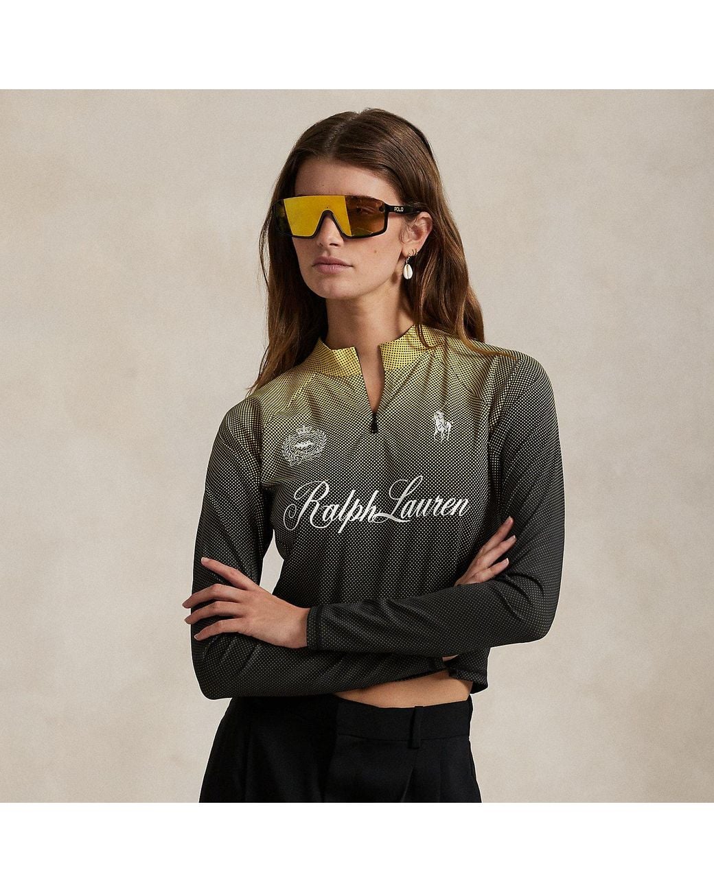 Polo Ralph Lauren Graphic Cropped Quarter-Zip in Gray | Lyst