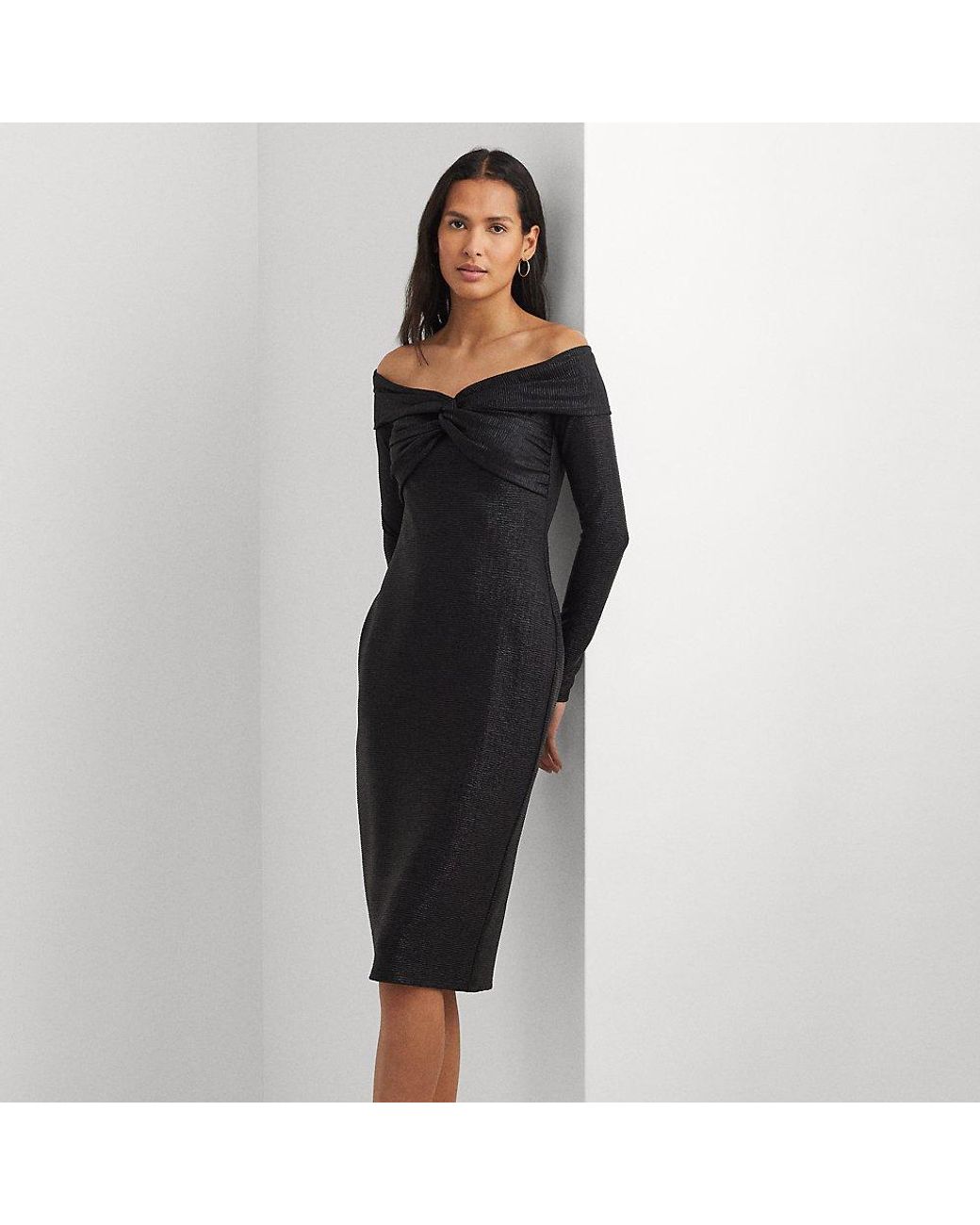 Ralph Lauren Metallic Off-the-shoulder Cocktail Dress in Black | Lyst UK