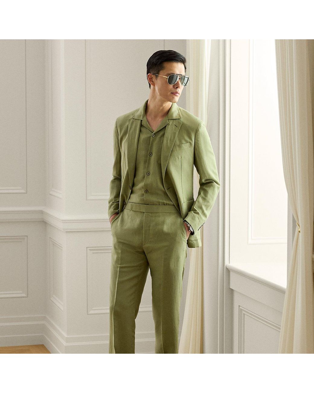 Ralph Lauren Gregory Hand-Tailored Silk-Linen Trouser in Green for Men ...