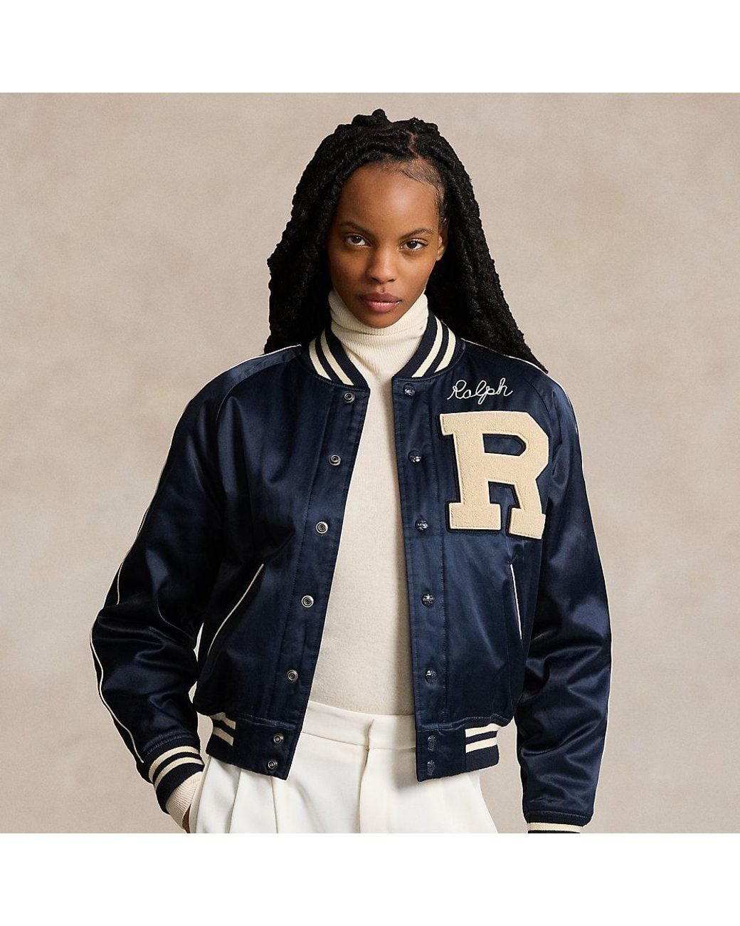 Polo Ralph Lauren Logo Satin Bomber Jacket in Blue | Lyst UK