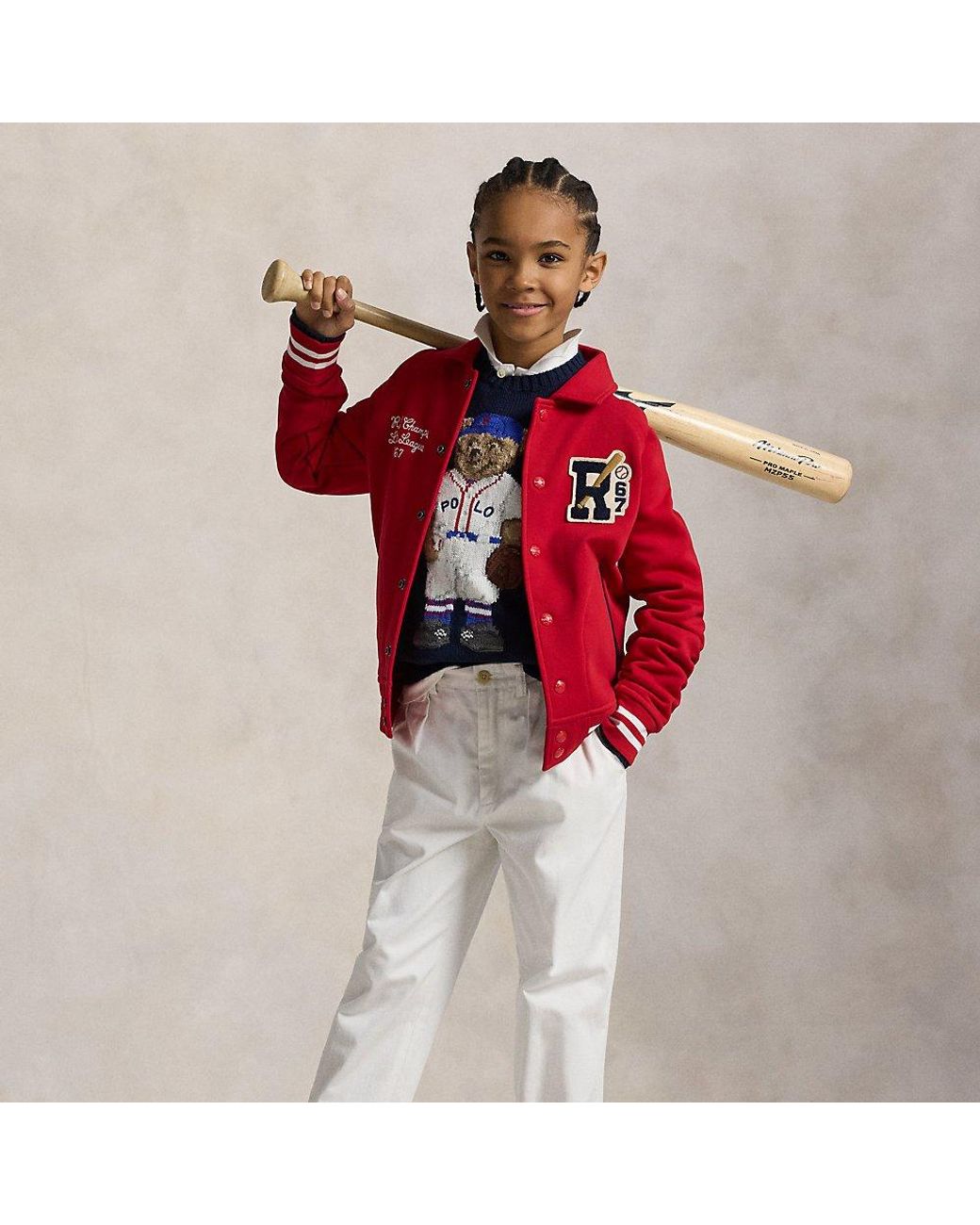 Polo Ralph Lauren Ralph Lauren Boy's Fleece Letterman Jacket in Red for ...