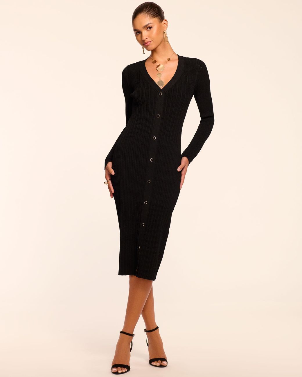 Ramy Brook Gabby Knit Button Down Midi Dress in Black | Lyst