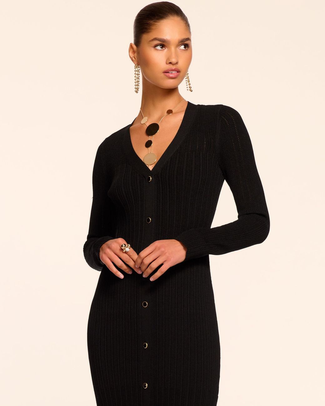 Ramy Brook Gabby Knit Button Down Midi Dress in Black | Lyst