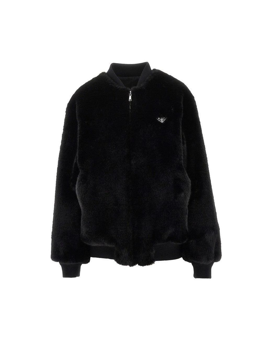 Prada Faux Fur And Re-Nylon Reversible Bomber in Black | Lyst