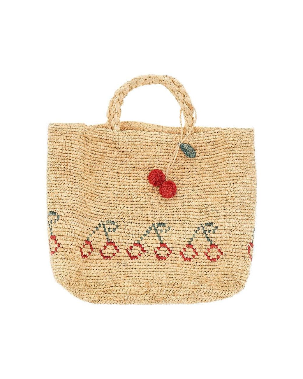 Bonpoint Woven Raffia Baby Girl Tote Bag With Cherries Kids in Metallic ...