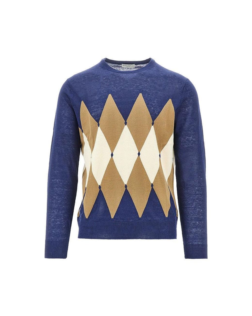 Ballantyne Linen And Cotton Lozenge Sweater in Blue for Men | Lyst UK