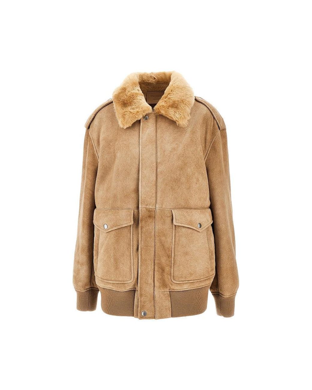 Prada Oversized Shearling Jacket in Natural | Lyst