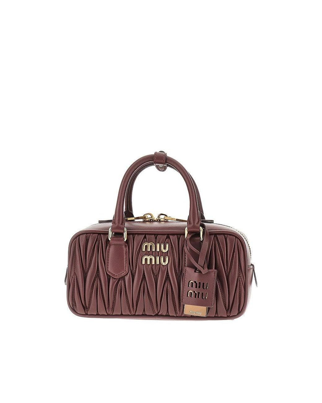 Miu Miu Matelassé Nappa Leather Small 'Arcadie' Bag in Brown | Lyst