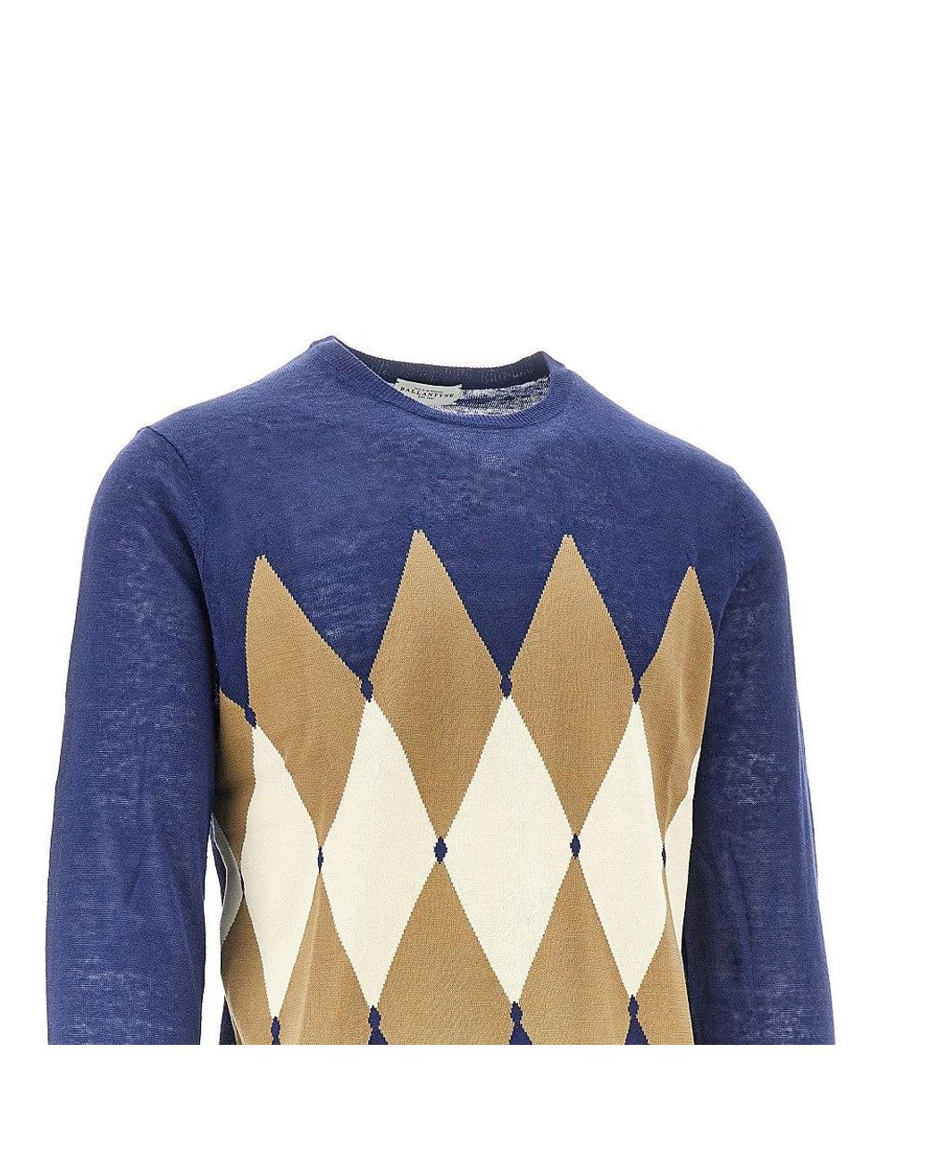 Ballantyne Linen And Cotton Lozenge Sweater in Blue for Men | Lyst UK