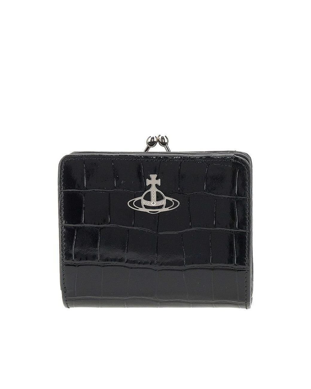 Vivienne Westwood Orb Logo Croco-Embossed Leather Wallet in Black | Lyst