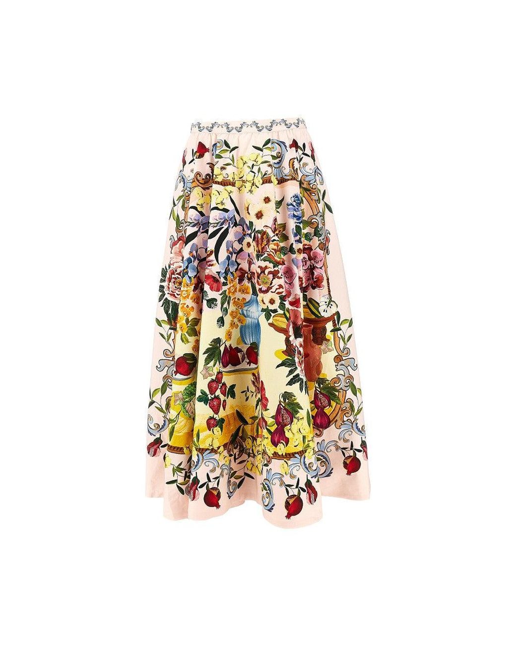 FARM Rio Floral Poplin Midi Skirt in White | Lyst