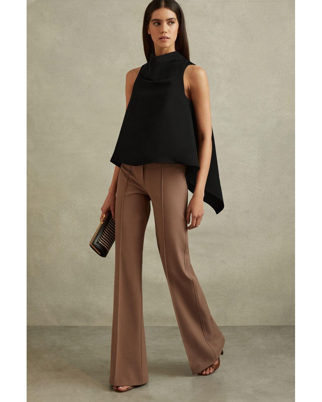 Reiss Simone Neck Top Plain in Brown | Lyst