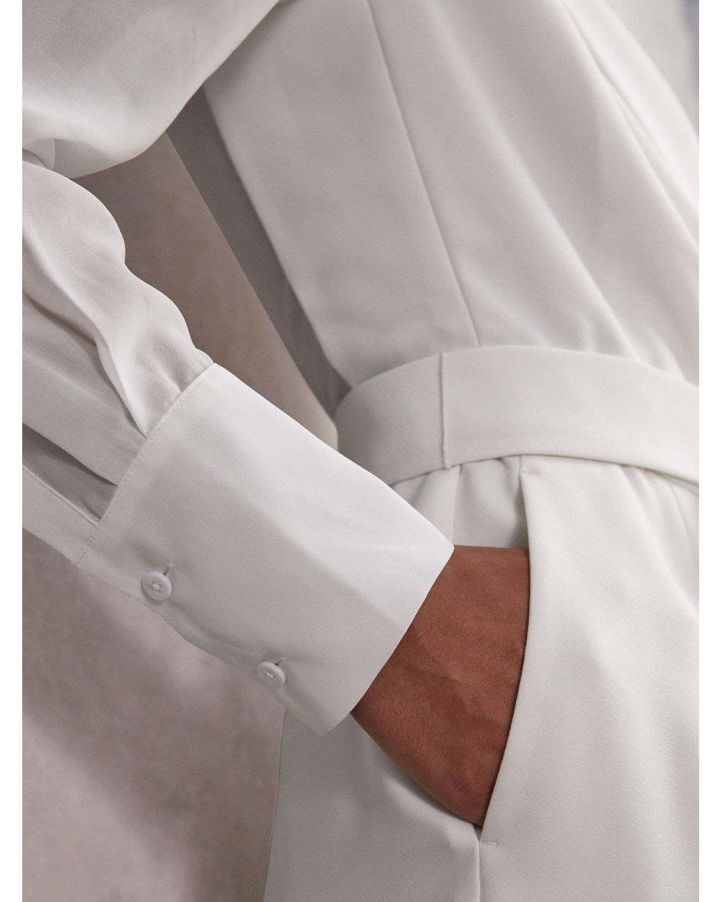 Reiss Sheer-Sleeve Wide-Leg Tuxedo Jumpsuit in Natural | Lyst