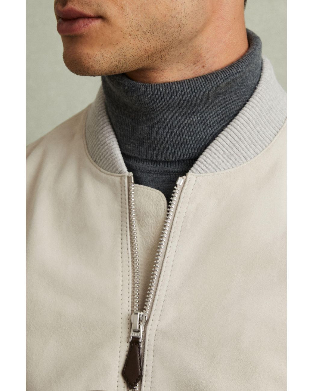 Reiss Diego - Off White Suede Bomber Jacket in Natural for Men | Lyst UK