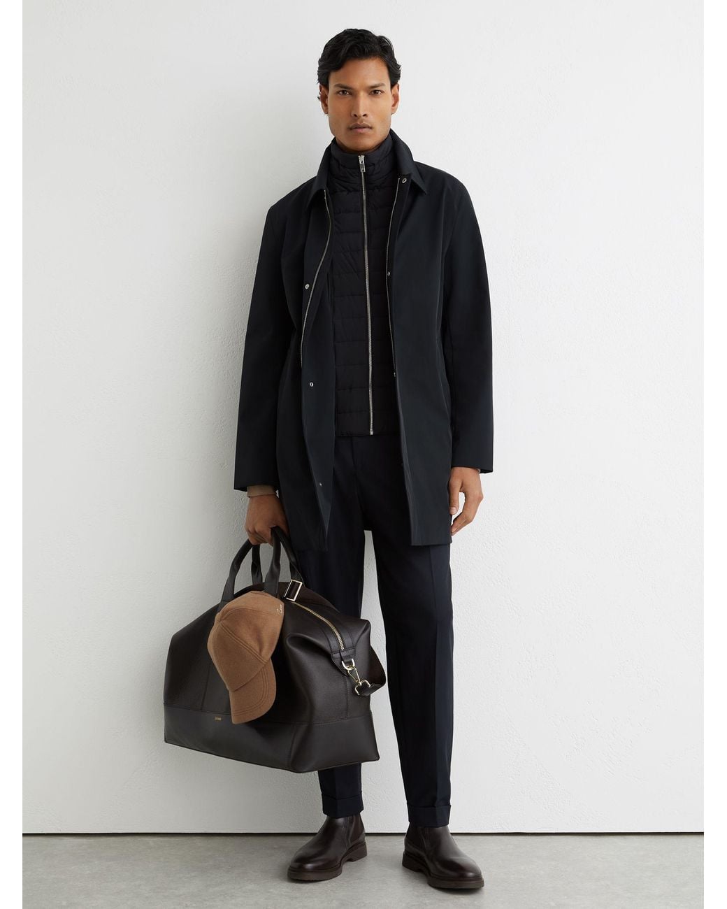 Reiss Logan - Navy Hybrid Removable Funnel Neck Overcoat, S in Blue for ...