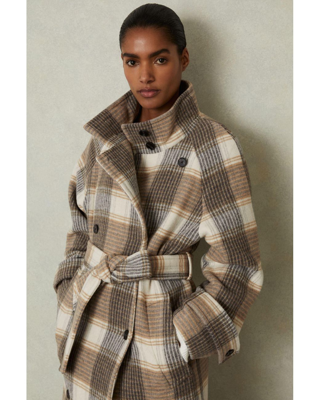 Reiss Wool Blend Double Breasted Coat in Brown | Lyst UK