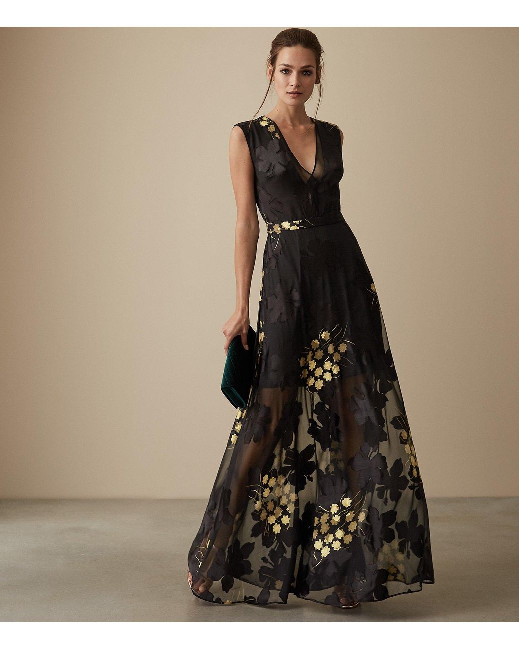 Reiss Kaira Floral Burnout Maxi Dress In Black Lyst