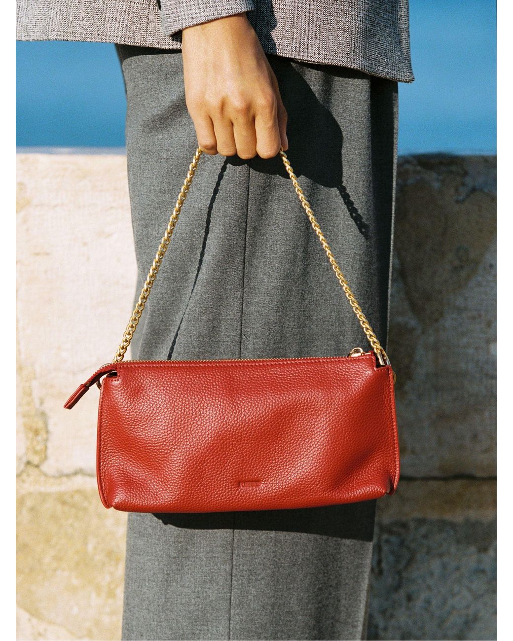 Reiss Muriel - Red Leather Double-pouch Crossbody Bag, One in Gray | Lyst