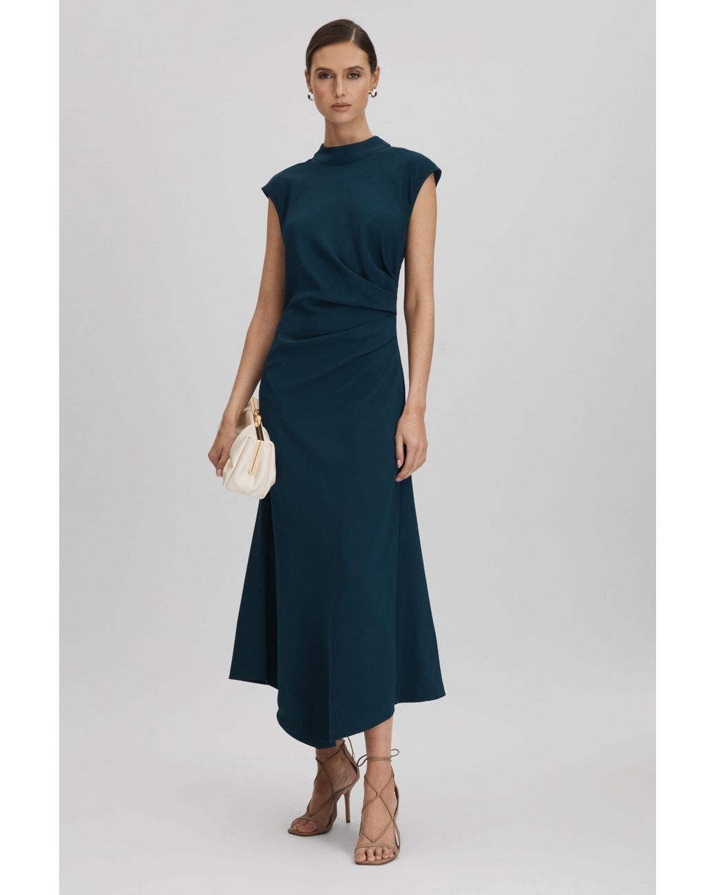 Reiss Ruched Midi Dress in Blue | Lyst