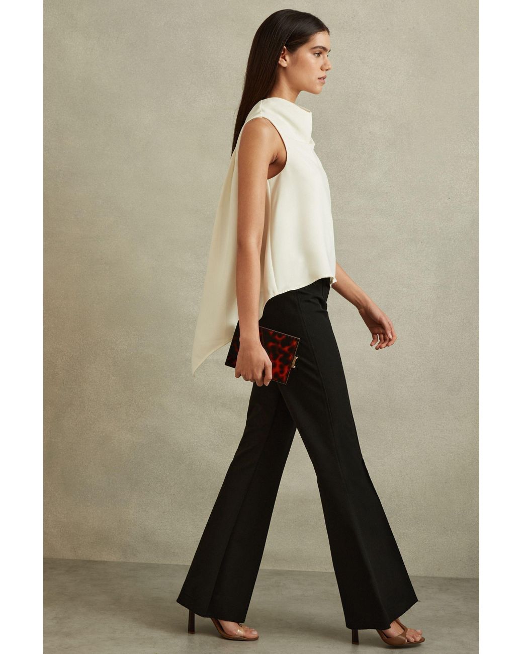 Reiss Split Back Cowl Neck Top in Natural | Lyst