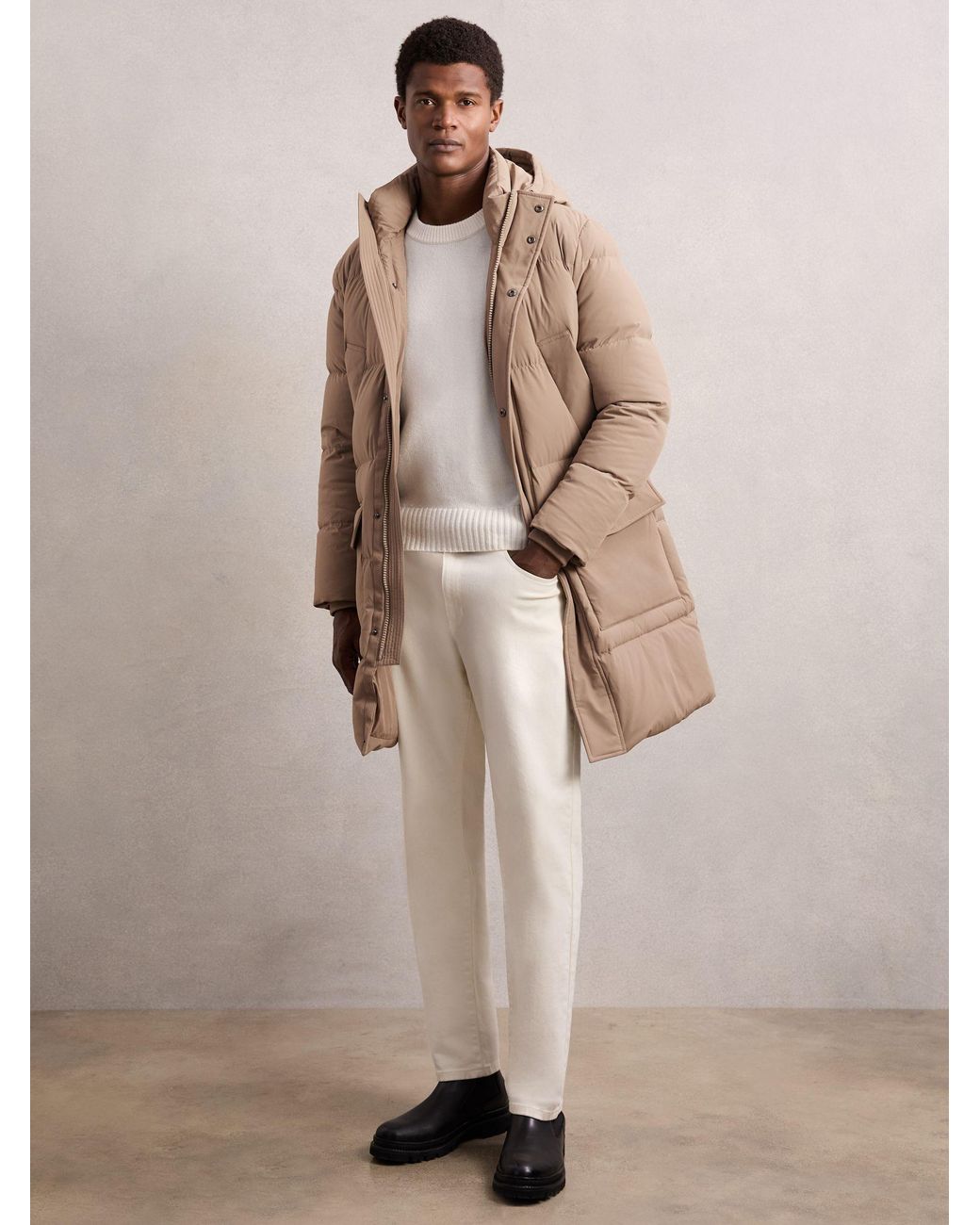 Reiss Longline Quilted Puffer Jacket in Natural for Men | Lyst
