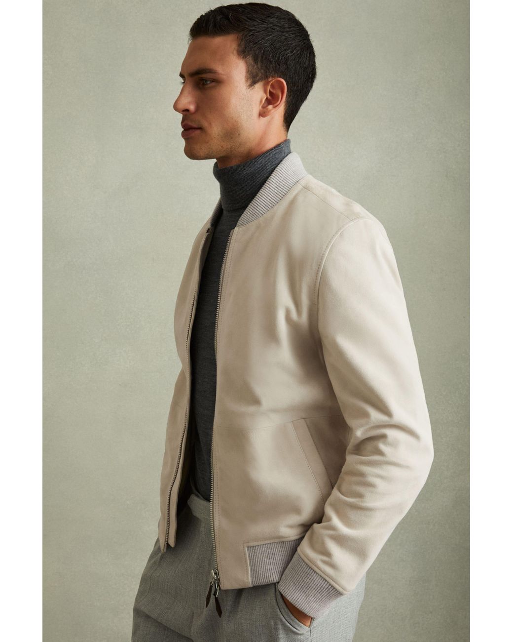 Reiss Diego - Off White Suede Bomber Jacket in Natural for Men | Lyst UK