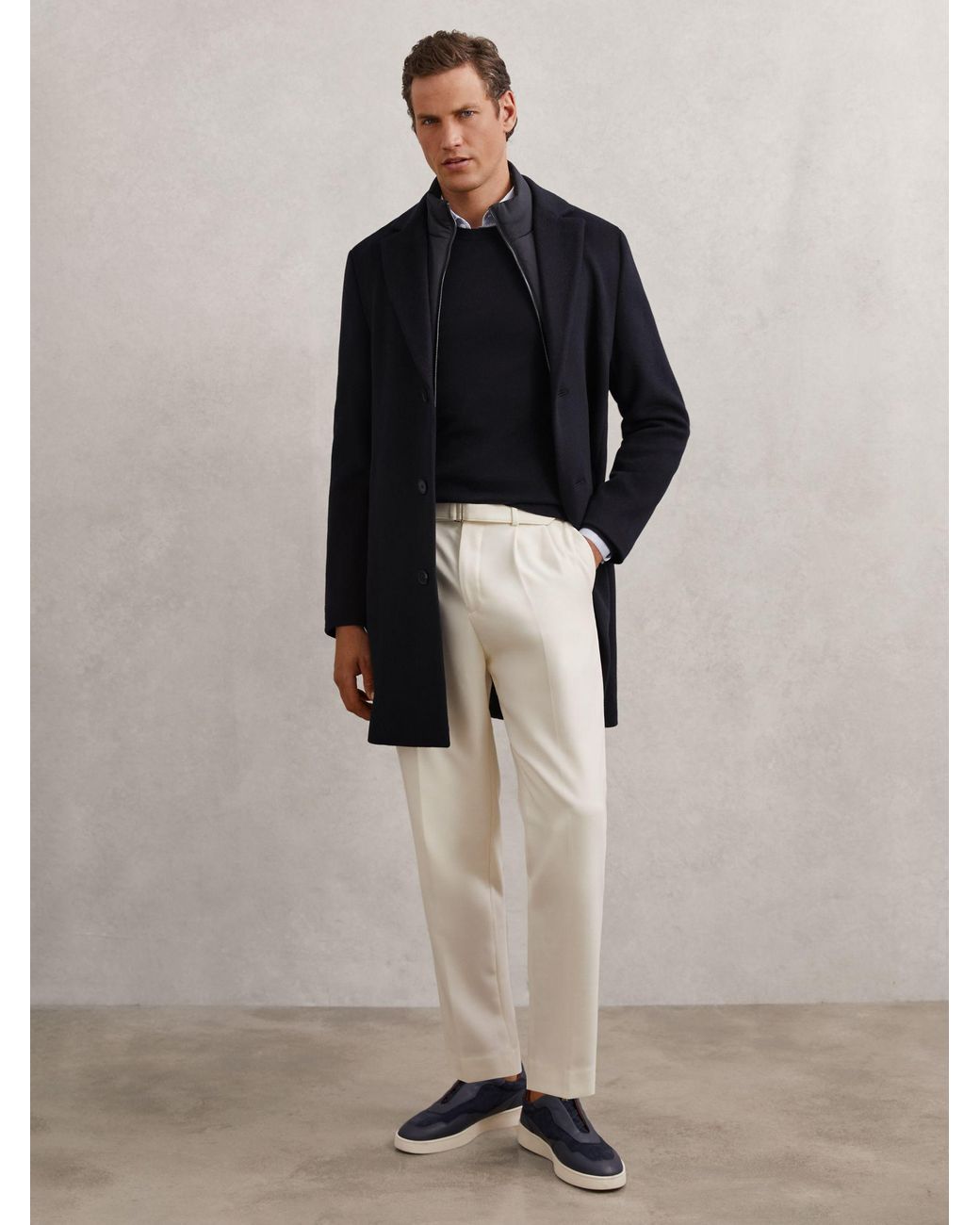 Reiss Gable Wool-Blend Internal-Gilet Overcoat in Blue for Men | Lyst