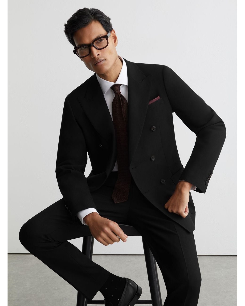 Reiss Double-Breasted Suit Jacket Tailored-Fit With Wool in Black for ...