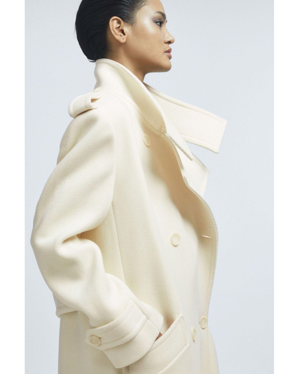 Reiss Taylor - Cream Atelier Wool Double Breasted Long Coat in White | Lyst UK