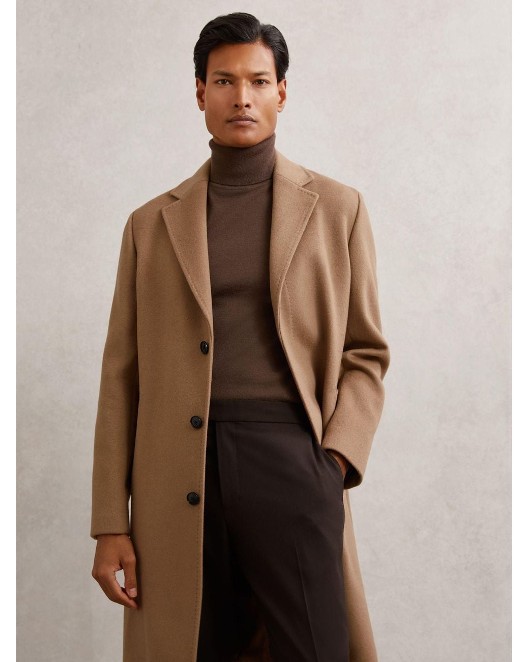 Reiss Empire - Camel Wool-blend Single-breasted Overcoat, L in Natural ...