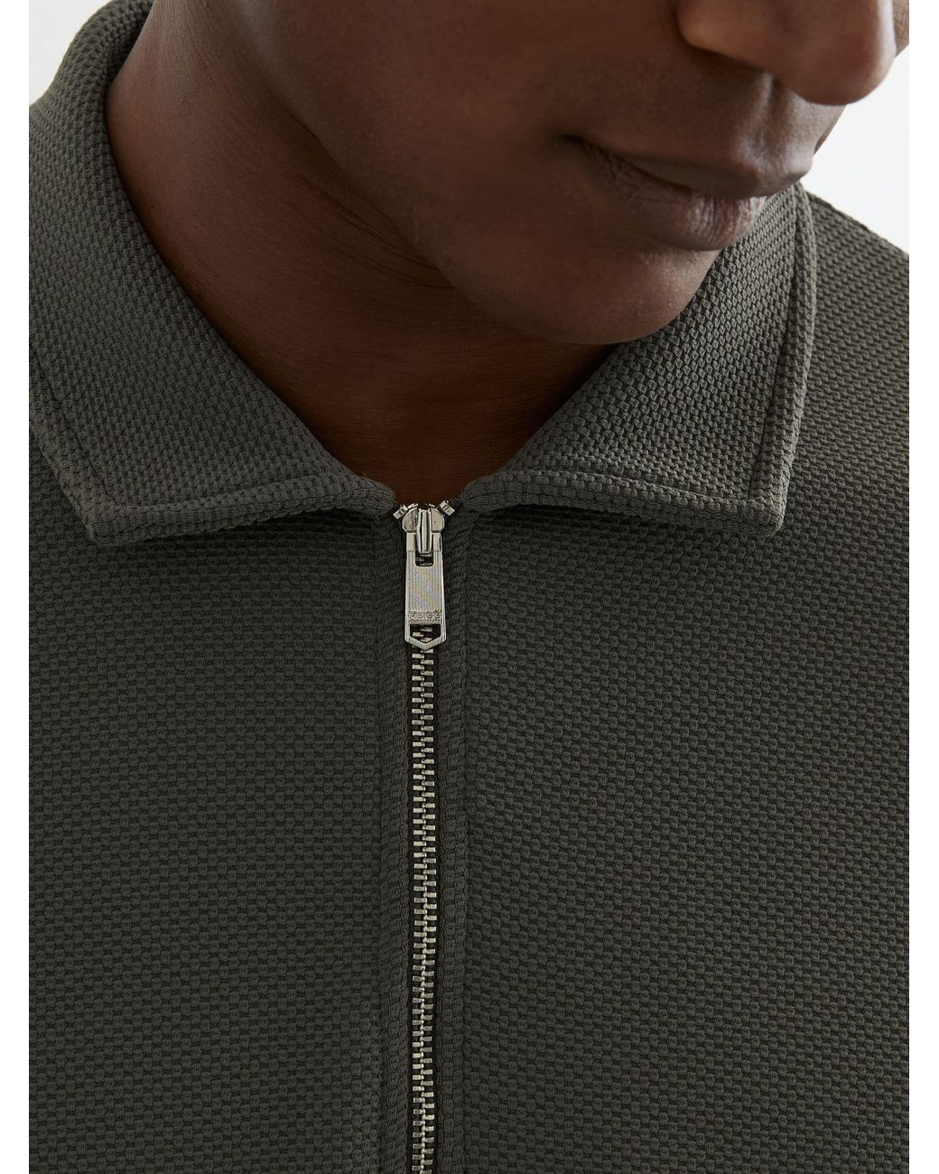 Reiss Half-Zip Textured Polo Shirt in Gray for Men | Lyst