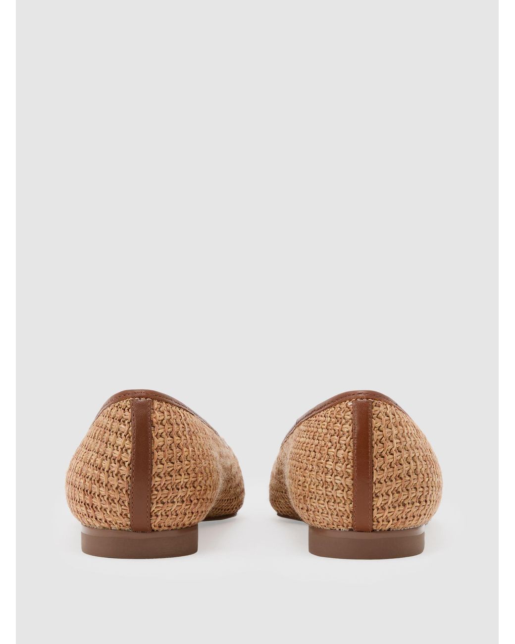 Reiss Raffia-Effect Pointed-Toe Ballerina Shoes in White | Lyst UK