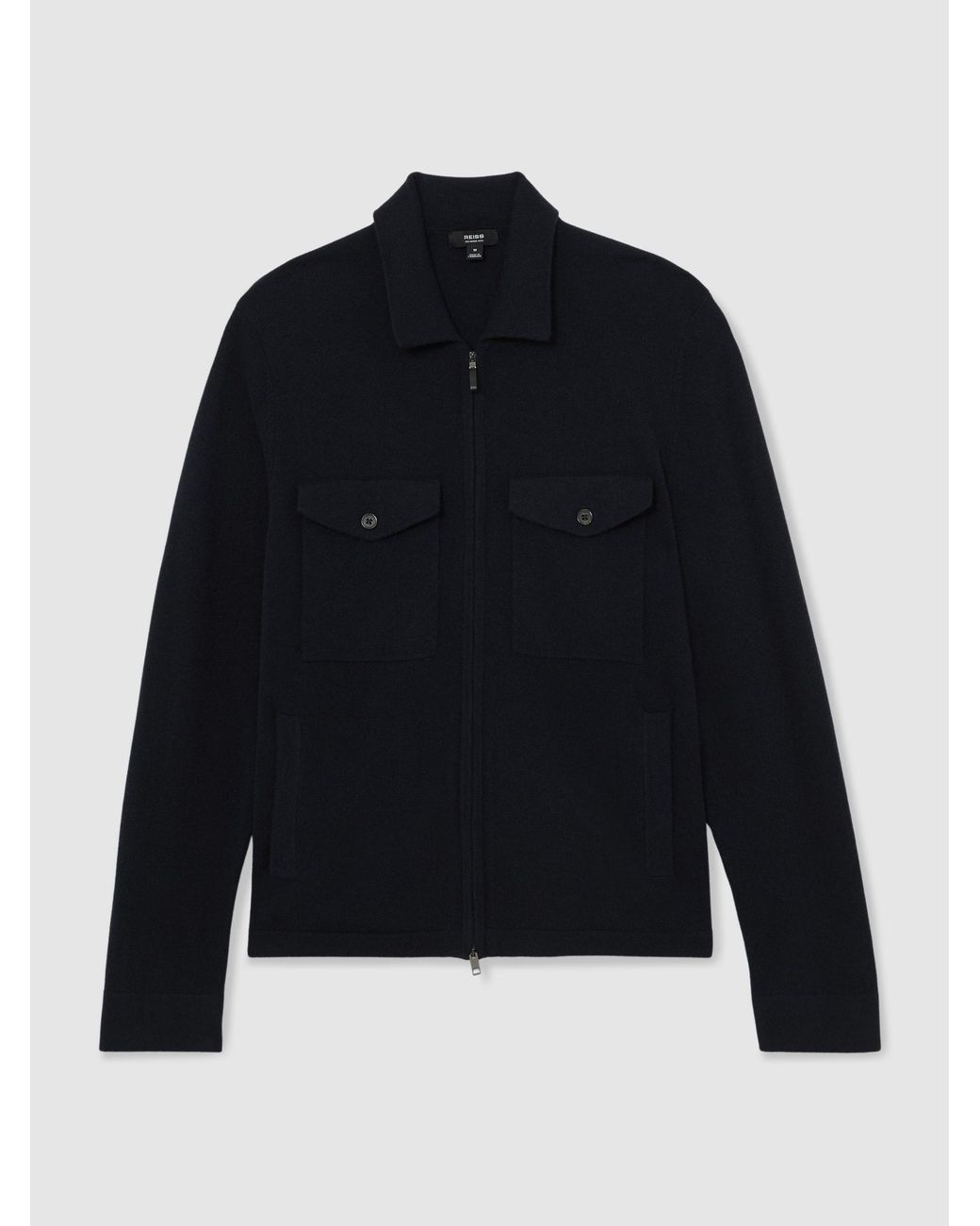 Reiss Dunstall - Navy Wool Knitted Zip-through Overshirt, S in Blue for ...