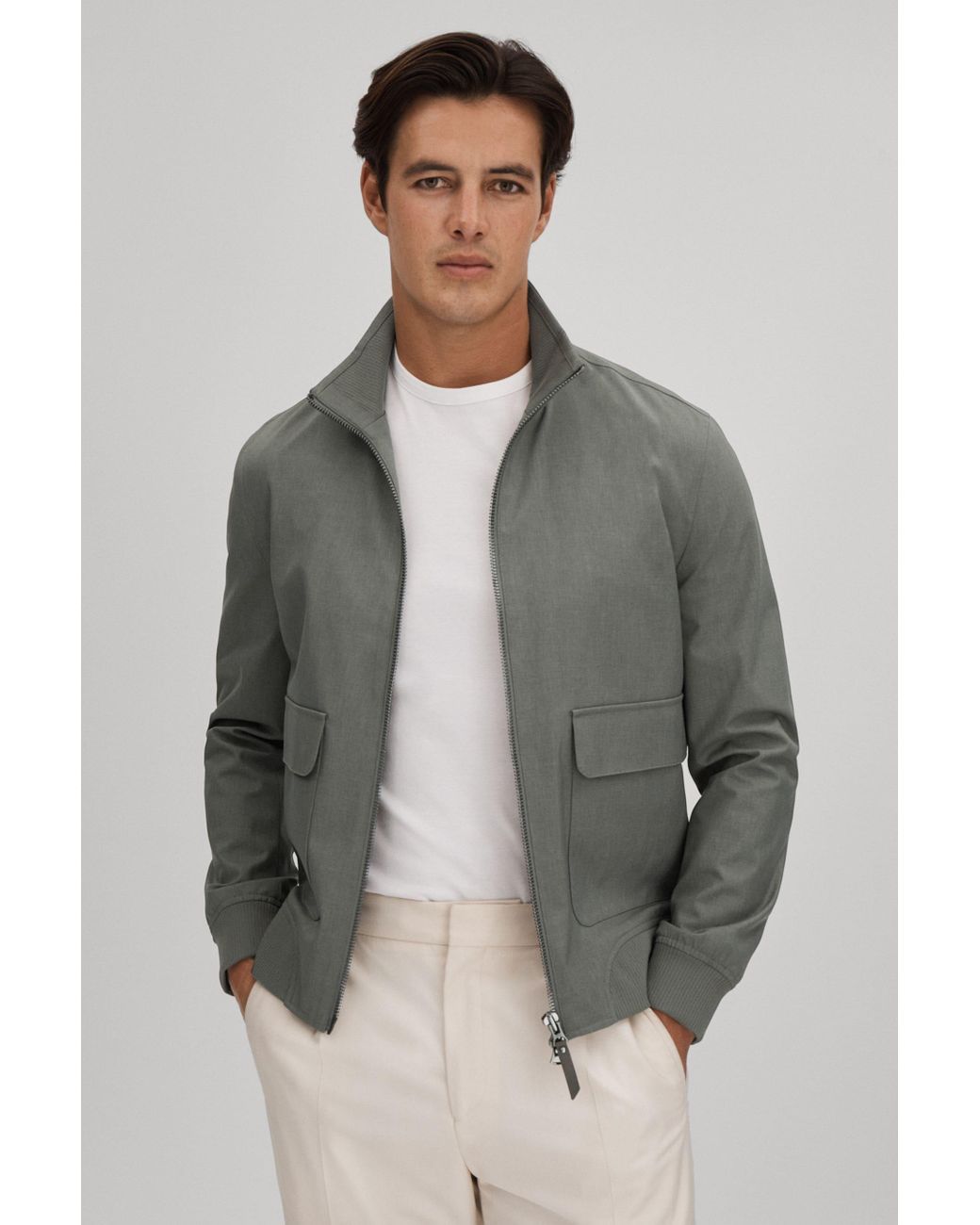 Reiss Funnel Neck Zip-Through Jacket, - Resort & Holiday Wear in Grey ...