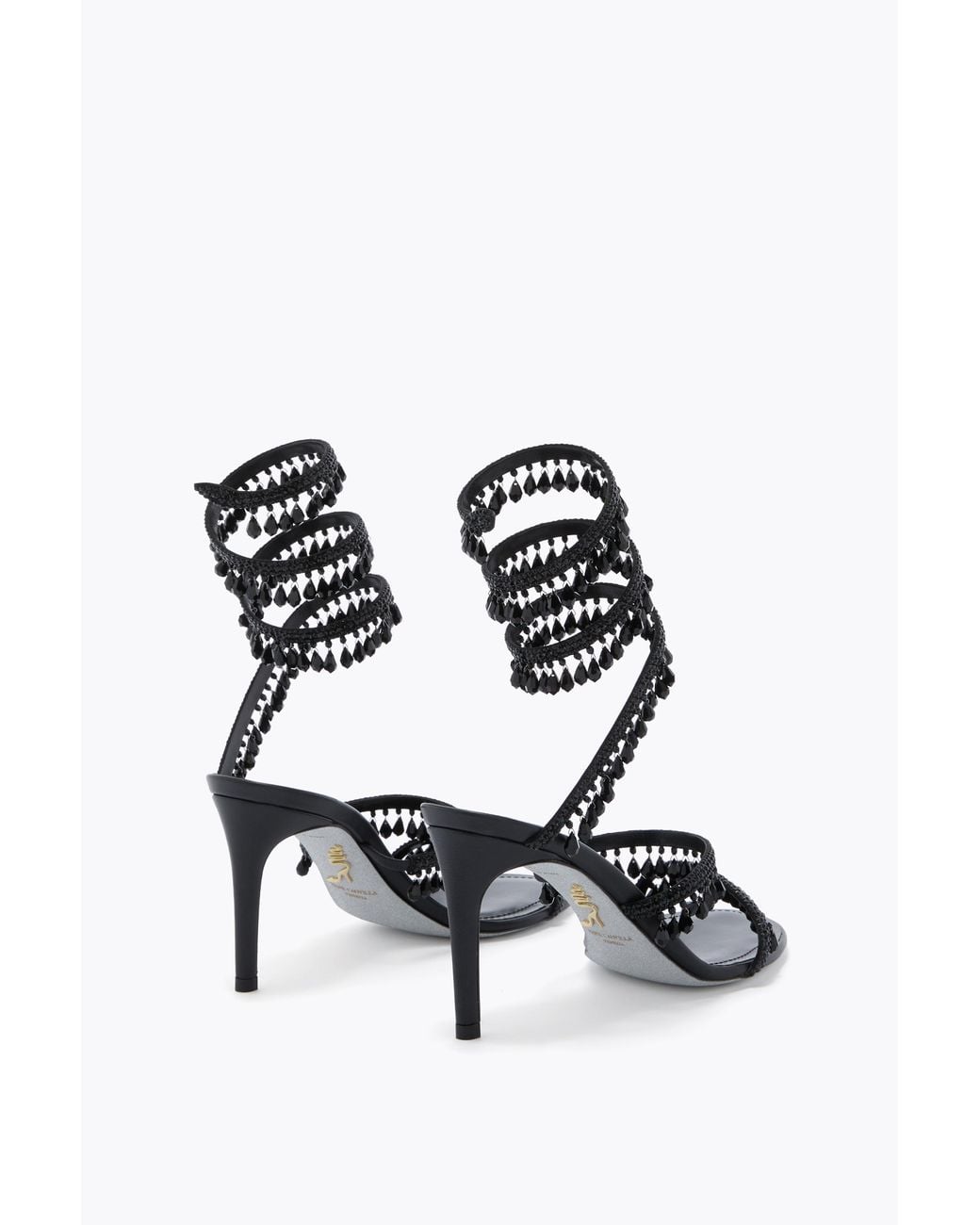 Rene Caovilla Chandelier Satin/Jet Strass Sandal in White | Lyst UK