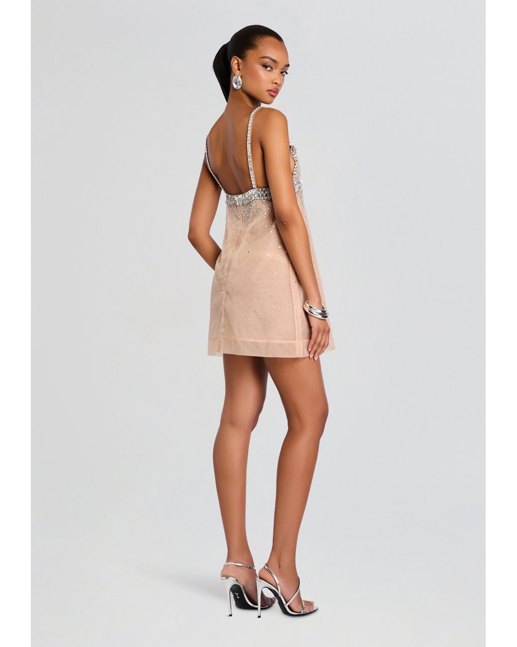 retroféte Leora Embellished Mini Dress in Natural | Lyst