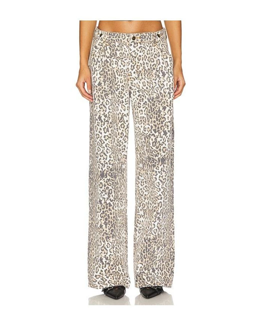 Lioness Rigid Leopard Print Boyfriend Jeans in White | Lyst