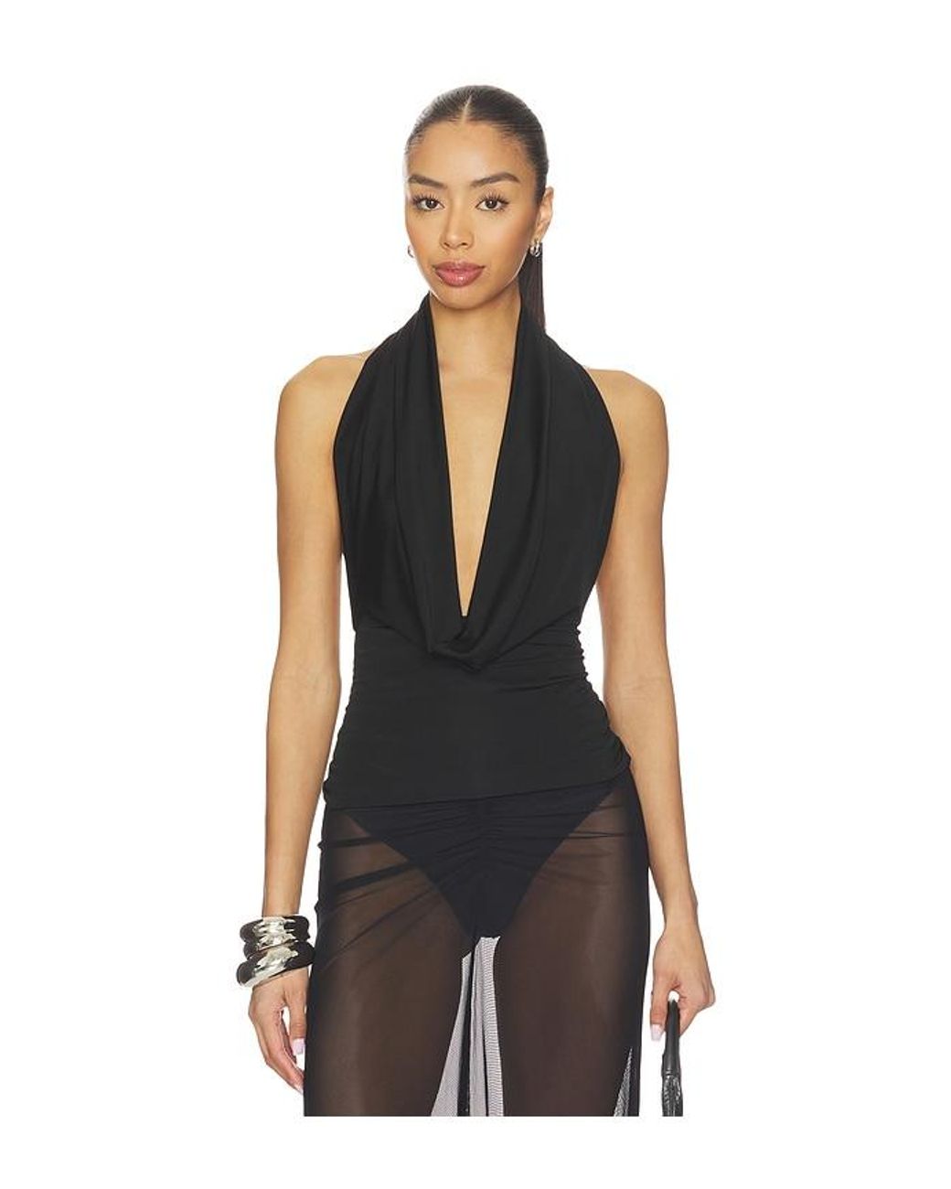 LAPOINTE Cowl Neck Top in Black | Lyst