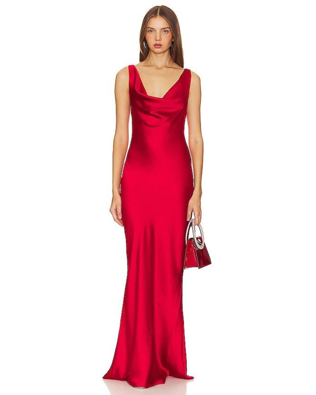 Norma Kamali Deep Drape Neck Gown in Red | Lyst