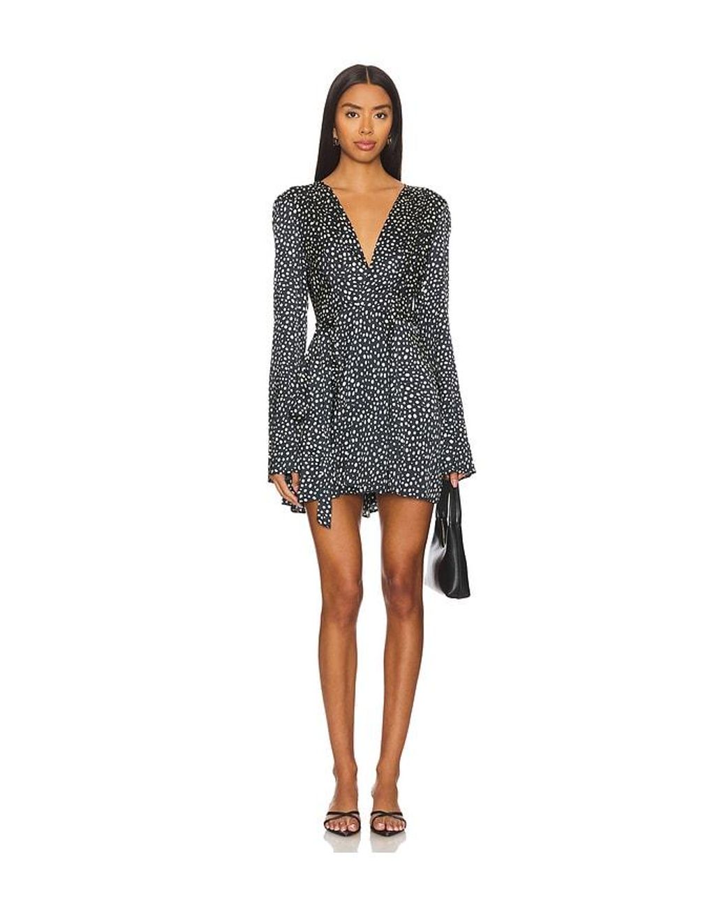 Stone Cold Fox Viscose Surplice Wrap Tie Dress in Black | Lyst