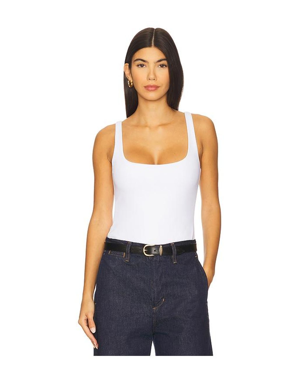 Susana Monaco Essential Low Back Tank Thong Back Bodysuit in White ...