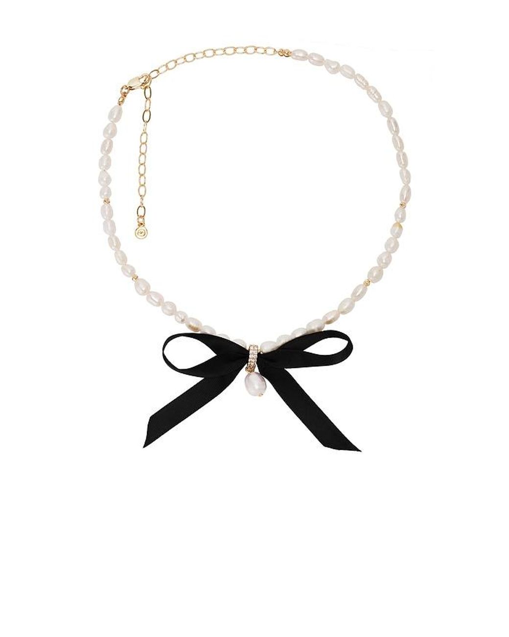 Ettika Velvet Bow Statement Pearl Choker in Black | Lyst