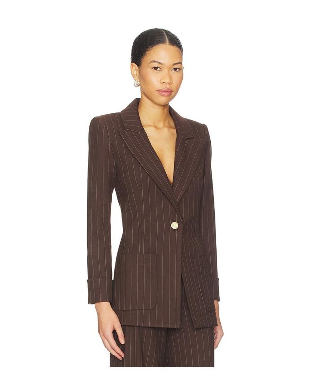 Alice + Olivia Burns Fitted Roll Cuff Blazer in Brown | Lyst UK