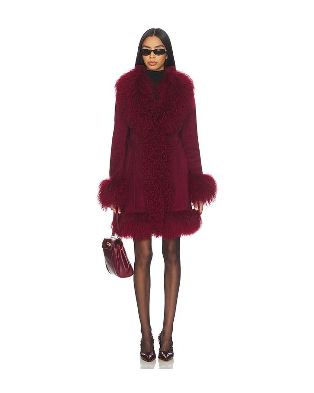 Susanna Chow Dorothy Suede Midi Coat in Red | Lyst